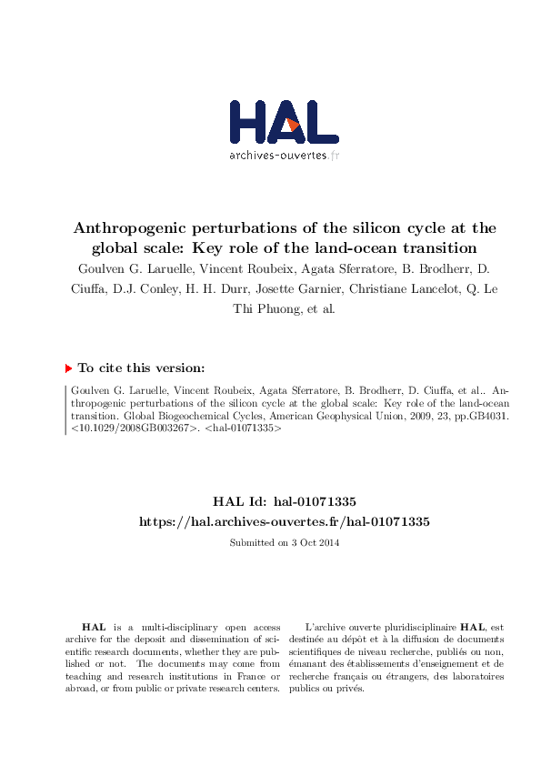 (PDF) Anthropogenic perturbations of the silicon cycle at the global ...