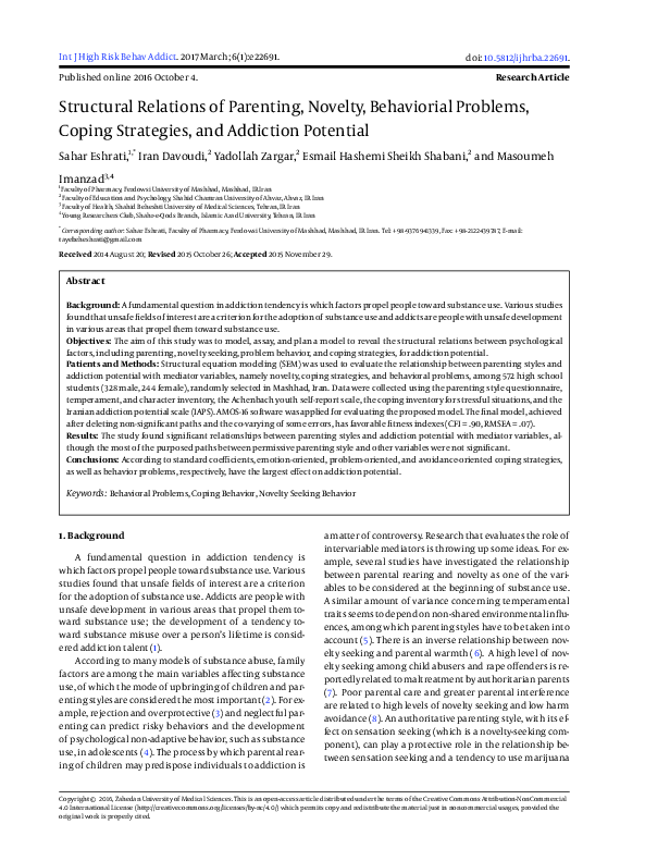 (PDF) Structural Relations of Parenting, Novelty, Behaviorial Problems ...