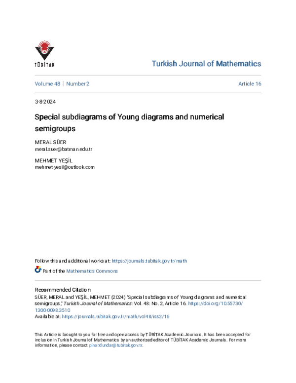 (PDF) Special subdiagrams of Young diagrams and numerical semigroups