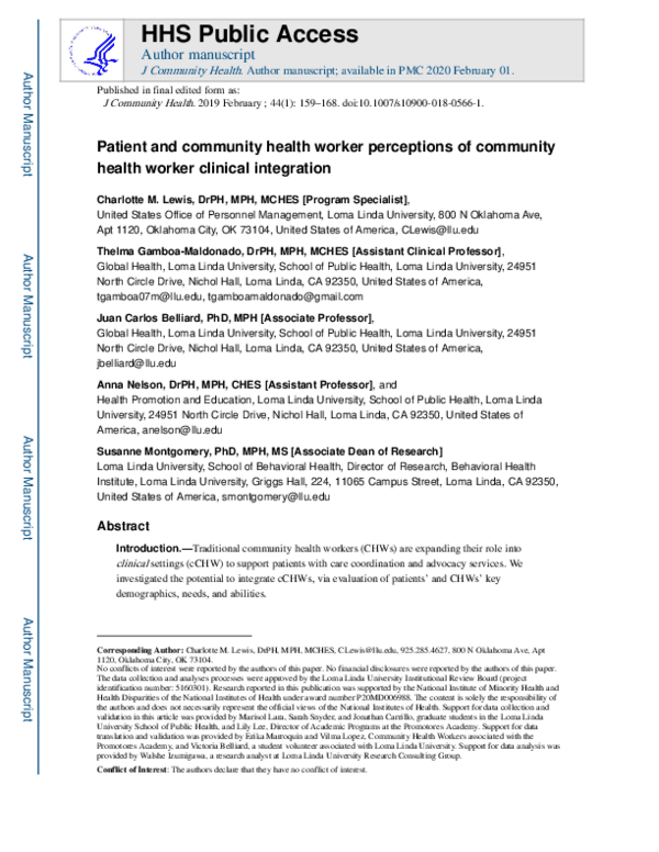 (PDF) Patient and Community Health Worker Perceptions of Community ...