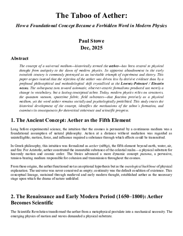 (PDF) The Taboo of Aether: How a Foundational Concept Became a ...