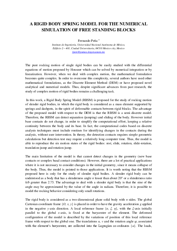 (PDF) A Rigid Body Spring Model for the Numerical Simulation of Free ...