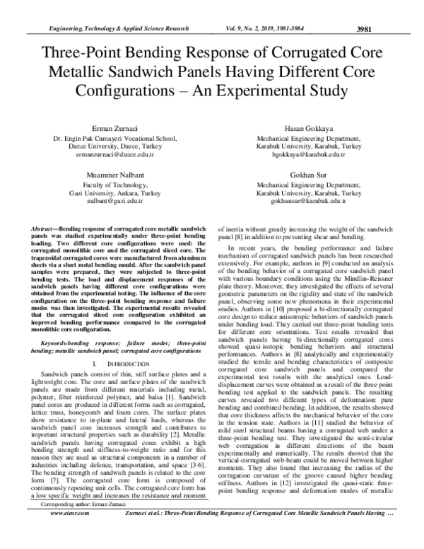 (PDF) Three-Point Bending Response of Corrugated Core Metallic Sandwich ...