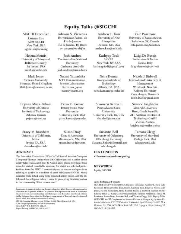 (PDF) Equity Talks @SIGCHI
