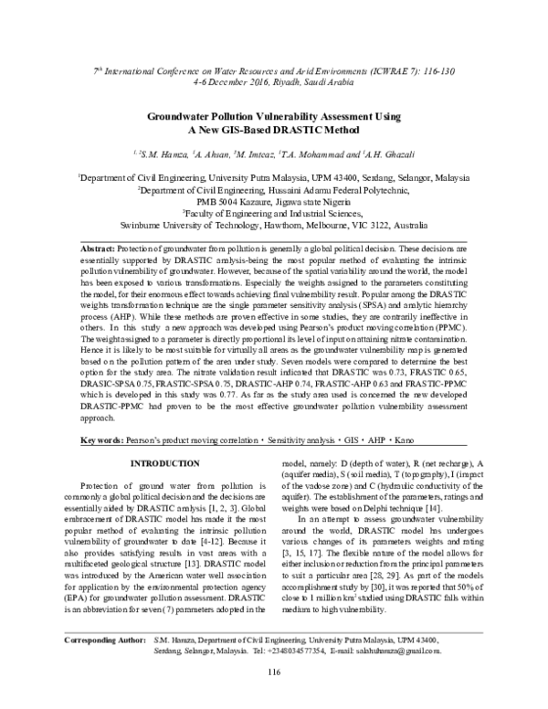 (PDF) Groundwater pollution vulnerability assessment using a new GIS ...