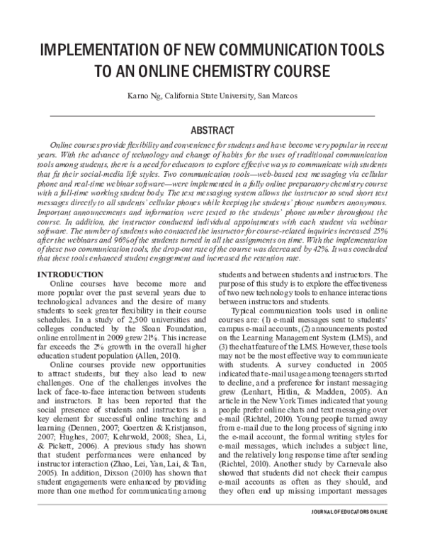(PDF) Implementation of New Communication Tools to an Online Chemistry ...