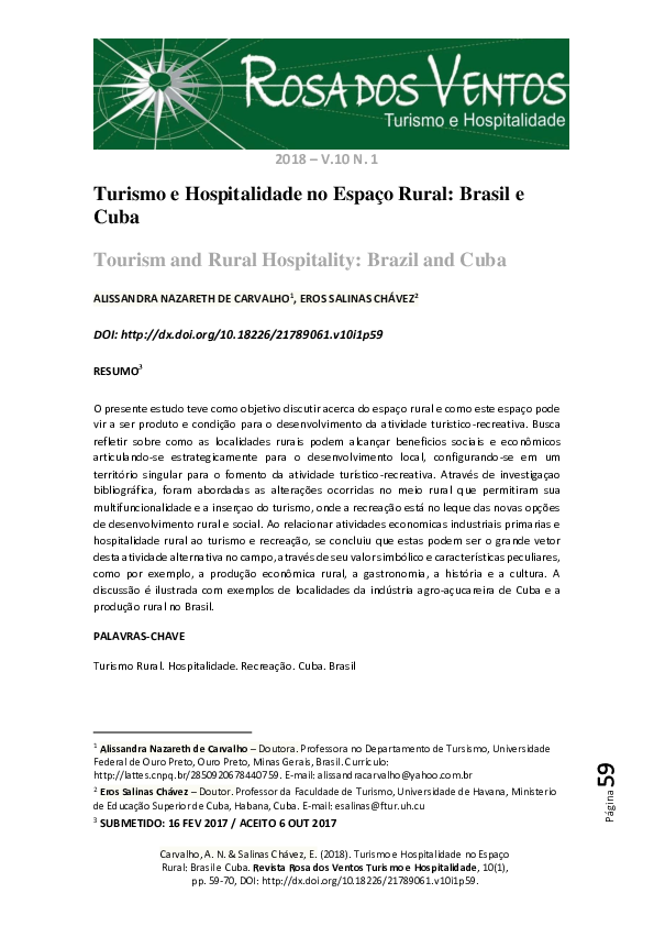 (PDF) Tourism and Rural Hospitality: Brazil and Cuba