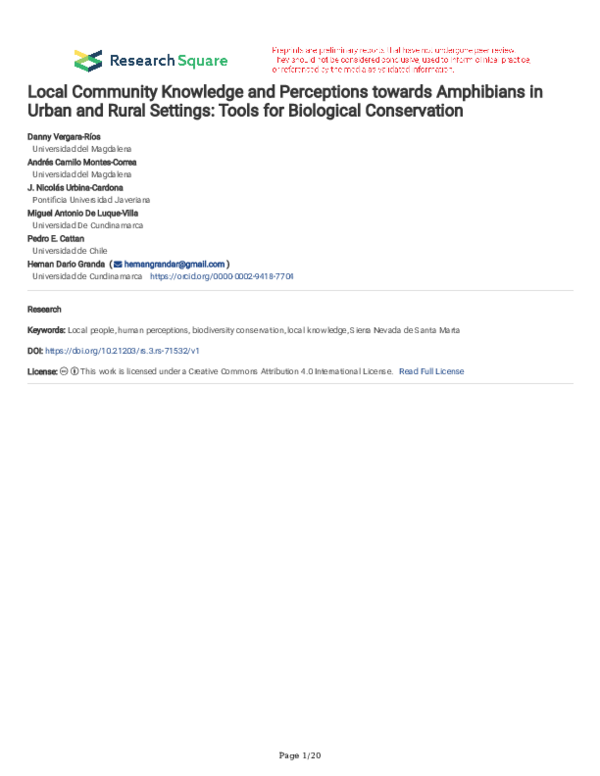 (PDF) Local Community Knowledge and Perceptions towards Amphibians in ...