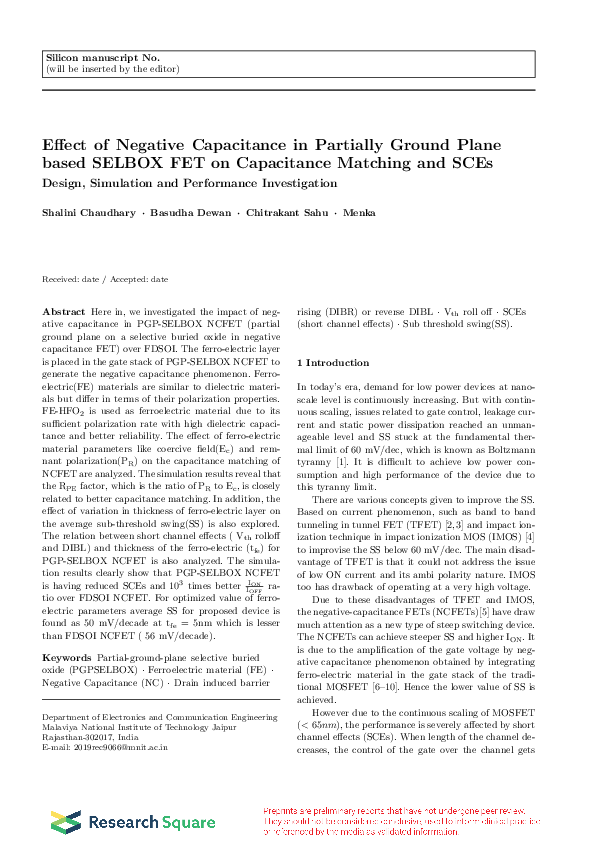 (PDF) Effect of Negative Capacitance in Partially Ground Plane based ...
