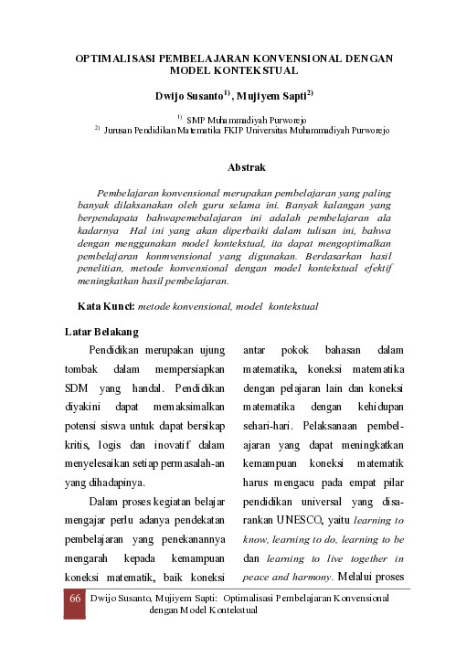 (PDF) Optimalisasi Pembelajaran Konvensional Dengan Model Kontekstual