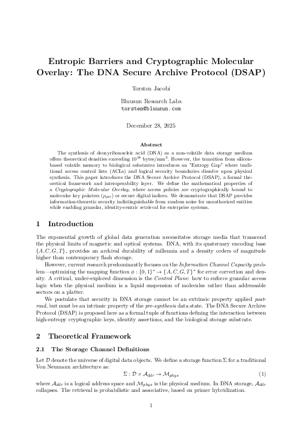 (PDF) Entropic Barriers and Cryptographic Molecular Overlay: The DNA ...