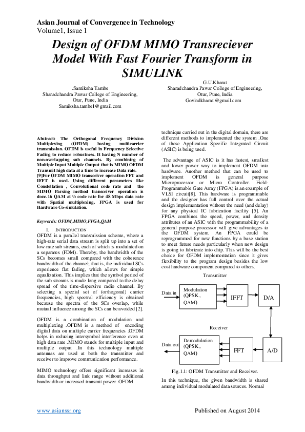 (PDF) Design of OFDM MIMO Transreciever Model With Fast Fourier ...