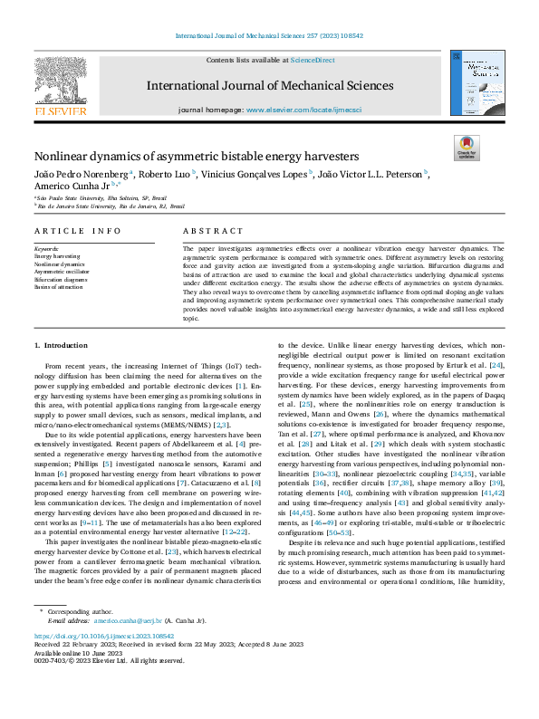 (PDF) Nonlinear dynamics of asymmetric bistable energy harvesters