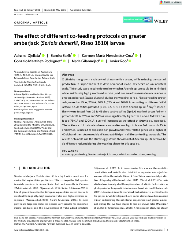 (PDF) The effect of different co‐feeding protocols on greater amberjack ...