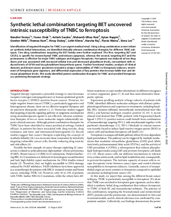 (PDF) Synthetic lethal combination targeting BET uncovered intrinsic ...