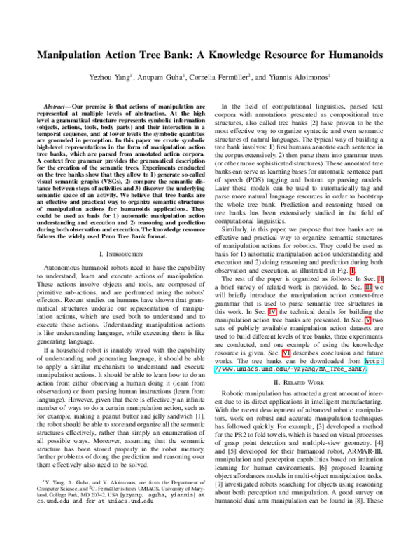 (PDF) Manipulation action tree bank: A knowledge resource for humanoids