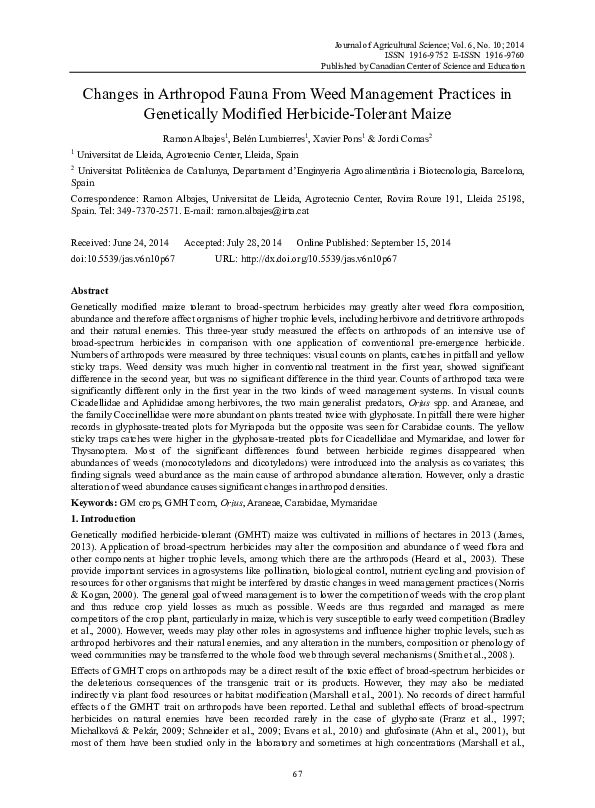 (PDF) Changes in Arthropod Fauna From Weed Management Practices in ...