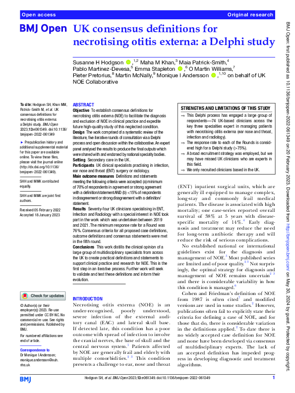 (PDF) UK consensus definitions for necrotising otitis externa: a Delphi ...