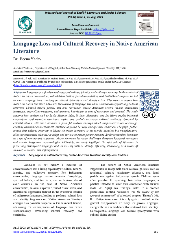 (PDF) Language Loss and Cultural Recovery in Native American Literature