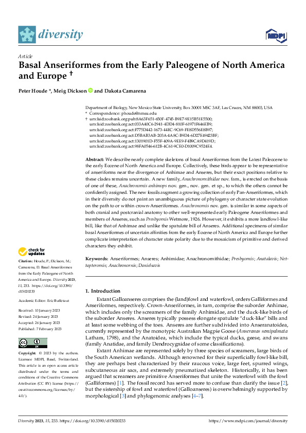 (PDF) Basal Anseriformes from the Early Paleogene of North America and ...