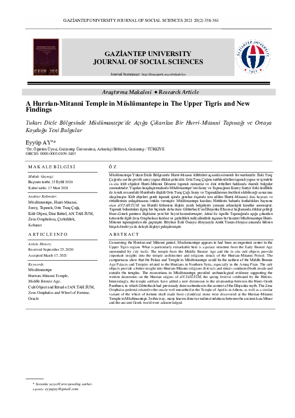 (PDF) A Hurrian-Mitanni Temple Unearthed in Müslümantepe in Upper ...