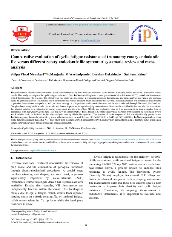 (PDF) Comparative evaluation of cyclic fatigue resistance of trunatomy ...