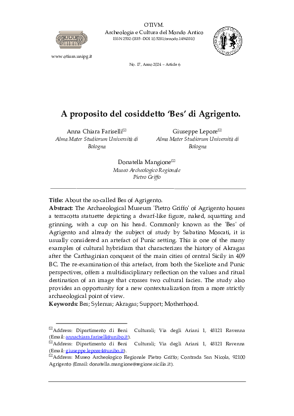 (PDF) A proposito del cosiddetto 'Bes' di Agrigento