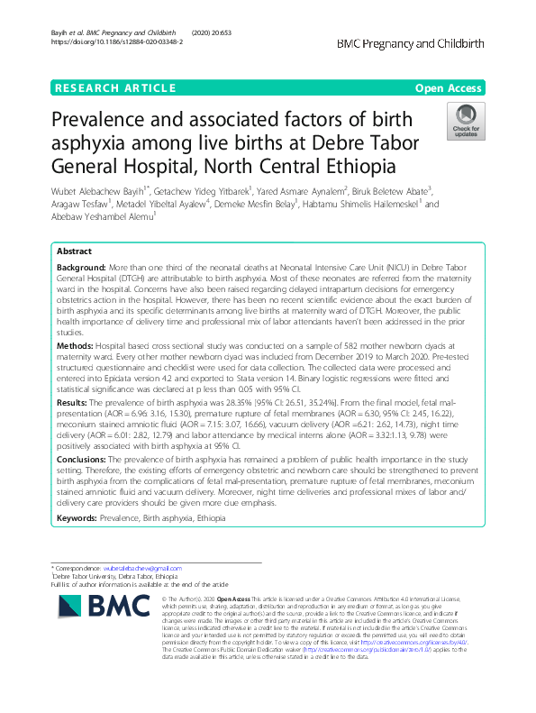 (PDF) Prevalence and associated factors of birth asphyxia among live ...