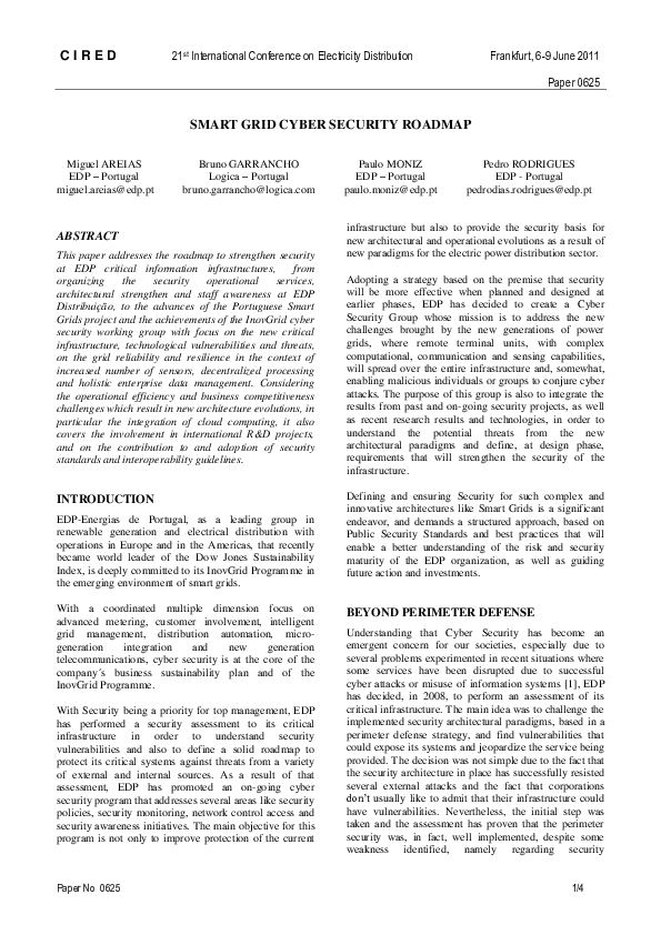 (PDF) Smart Grid Cyber Security Roadmap