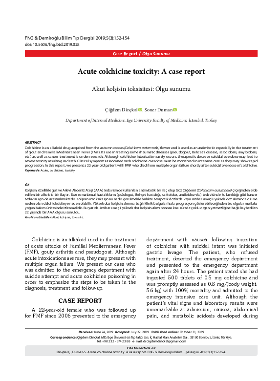 (PDF) Acute colchicine toxicity: A case report