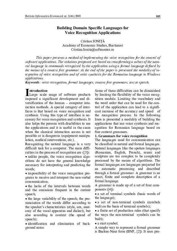(PDF) Building Domain Specific Languages for Voice Recognition Applications