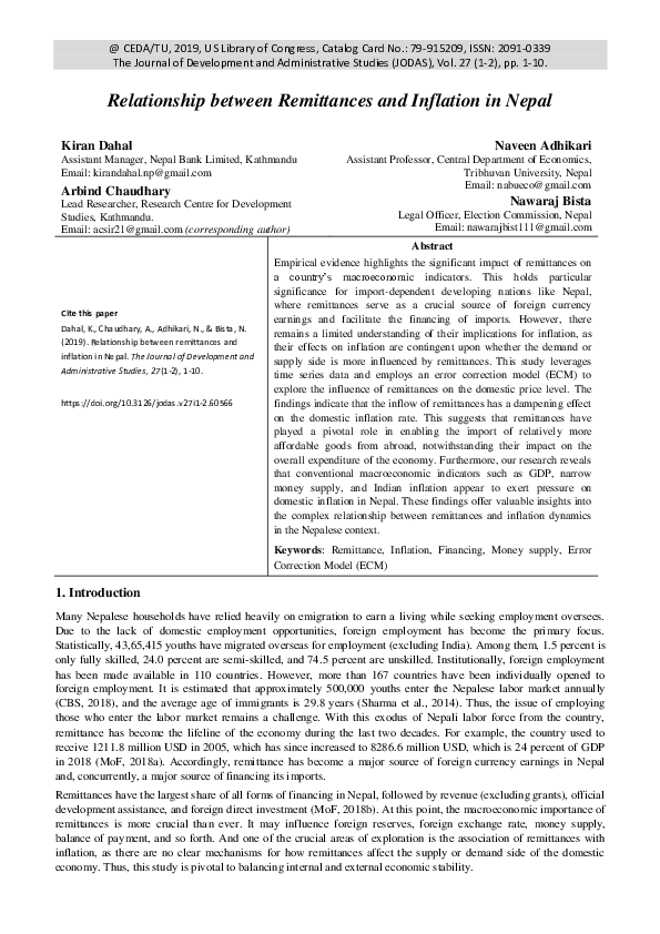 (PDF) Relationship between Remittances and Inflation in Nepal