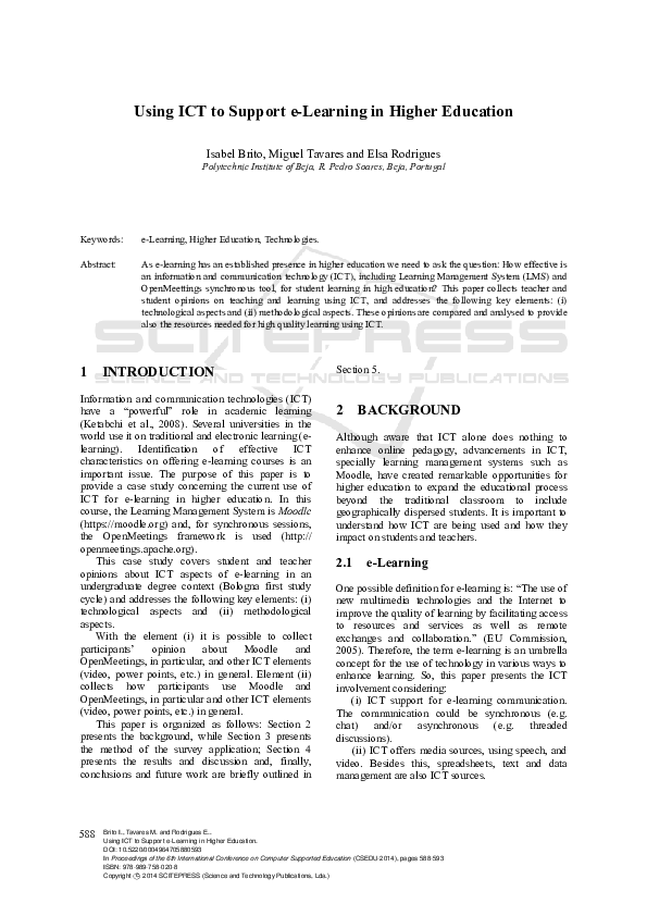 (PDF) Using ICT to Support e-Learning in Higher Education