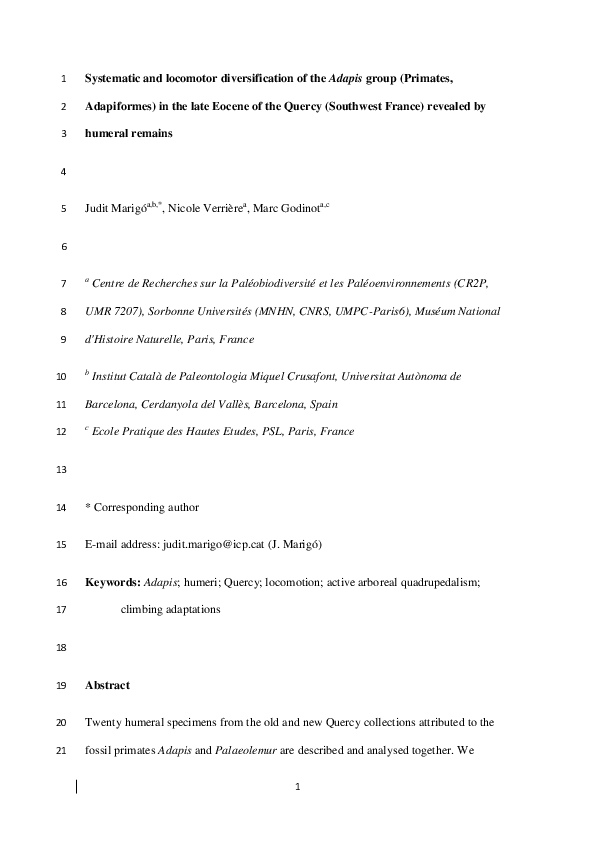(PDF) Systematic and locomotor diversification of the Adapis group ...