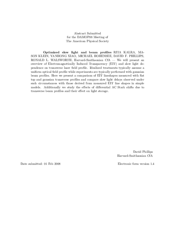 (PDF) Optimized slow light and beam profiles