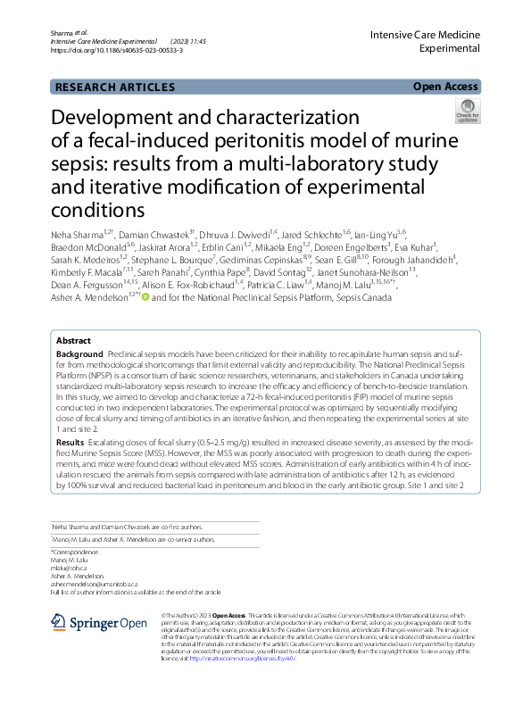 (PDF) Development and characterization of a fecal-induced peritonitis ...
