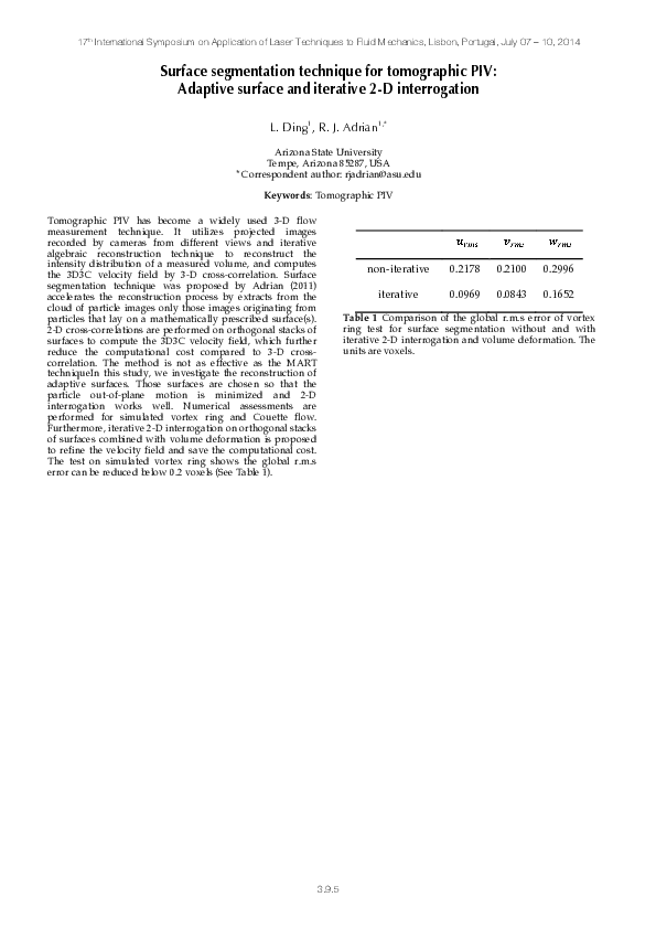 (PDF) Surface segmentation technique for tomographic PIV: Adaptive ...