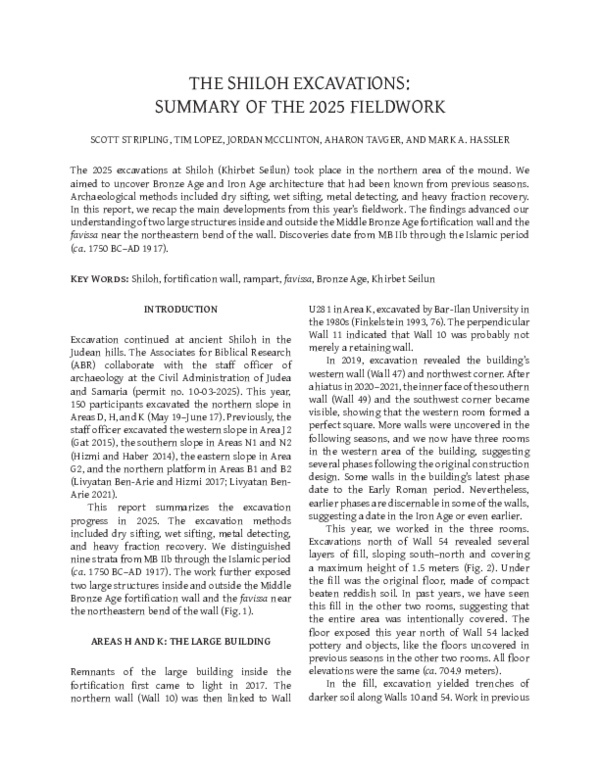(PDF) THE SHILOH EXCAVATIONS: SUMMARY OF THE 2025 FIELDWORK