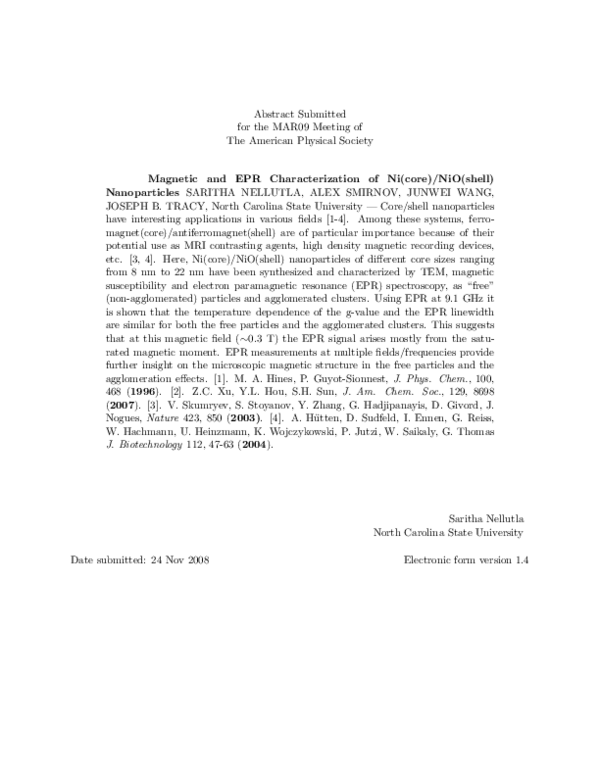 (PDF) Magnetic and EPR Characterization of Ni (core)/NiO (shell ...