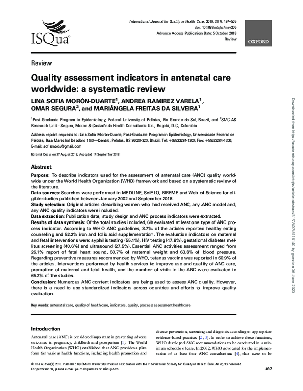 (PDF) Quality assessment indicators in antenatal care worldwide: a ...