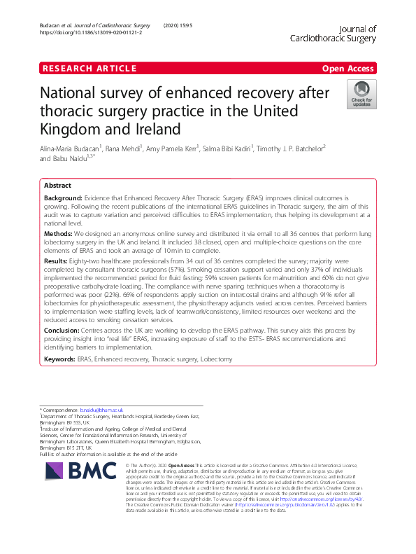 (PDF) National survey of enhanced recovery after thoracic surgery ...