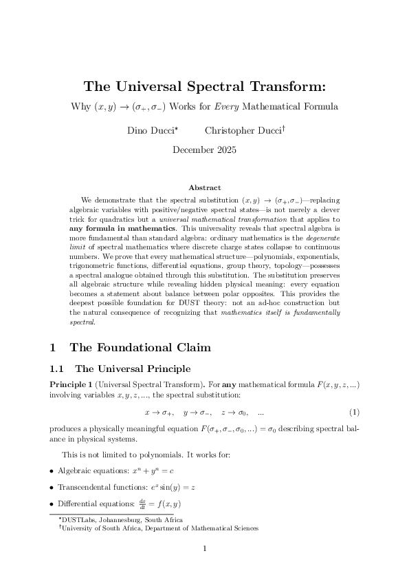 (PDF) The Universal Spectral Transform: Why (x, y) → (σ + , σ -) Works ...