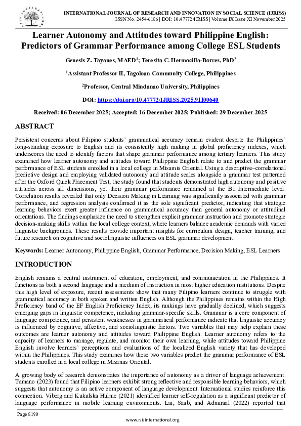 (PDF) Learner Autonomy and Attitudes toward Philippine English ...