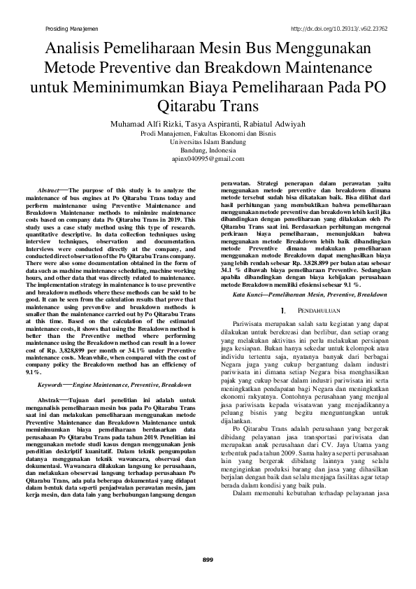 (PDF) Analisis Pemeliharaan Mesin Bus Menggunakan Metode Preventive dan ...