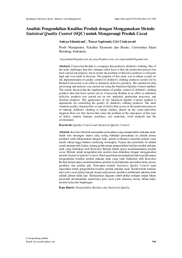 (PDF) Analisis Pengendalian Kualitas Produk dengan Menggunakan Metode ...