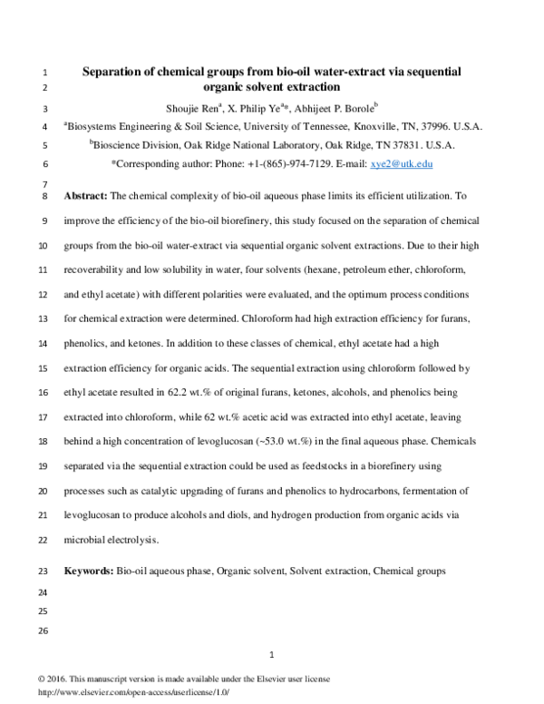 (PDF) Separation of chemical groups from bio-oil water-extract via ...