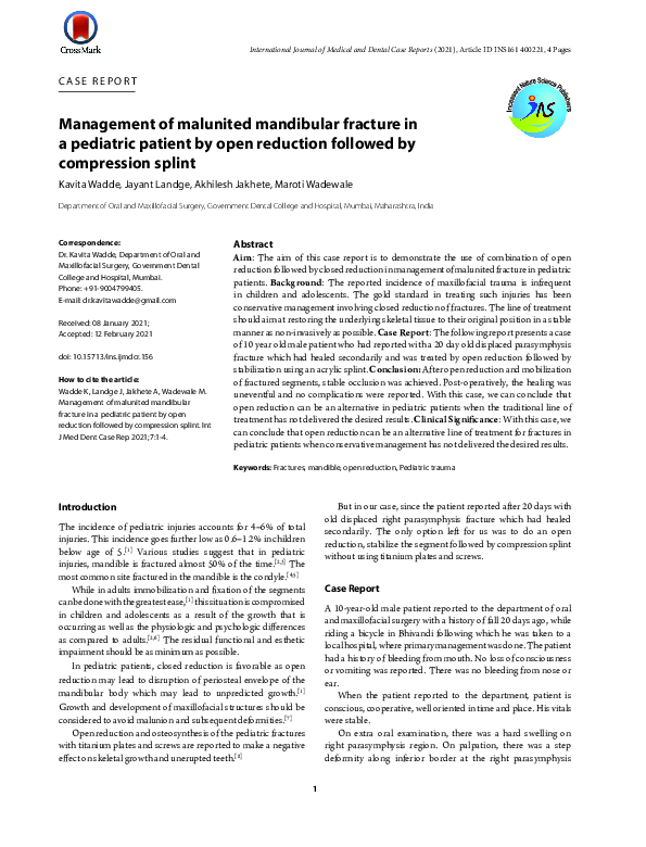 (PDF) Management of malunited mandibular fracture in a pediatric ...