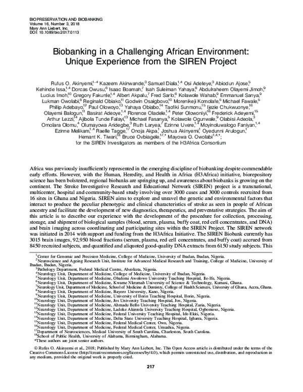 (PDF) Biobanking in a Challenging African Environment: Unique ...