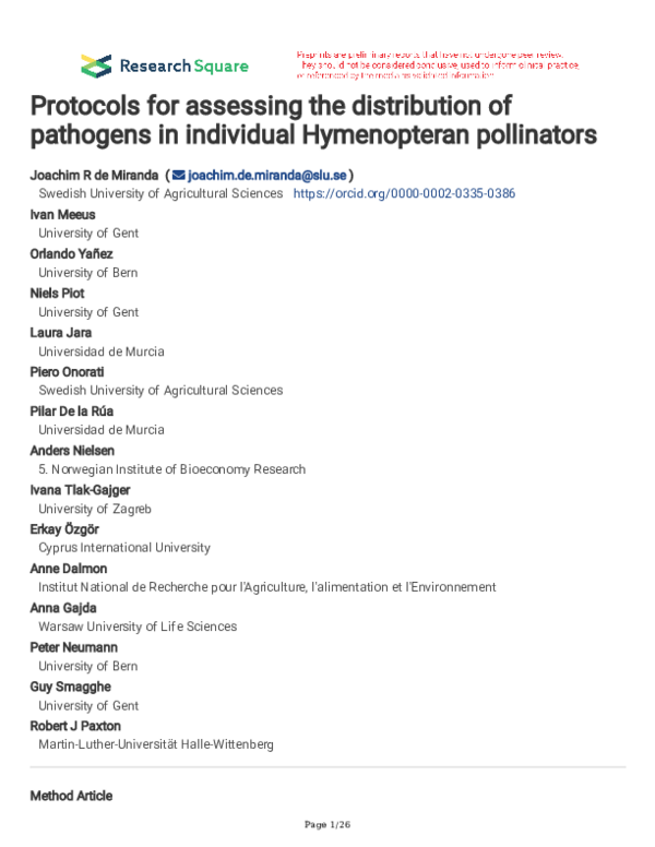 (PDF) Protocols for assessing the distribution of pathogens in ...