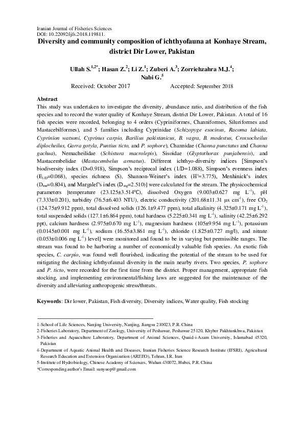(PDF) ichthyofaunal diversity of rhound stream at district Lower Dir ...